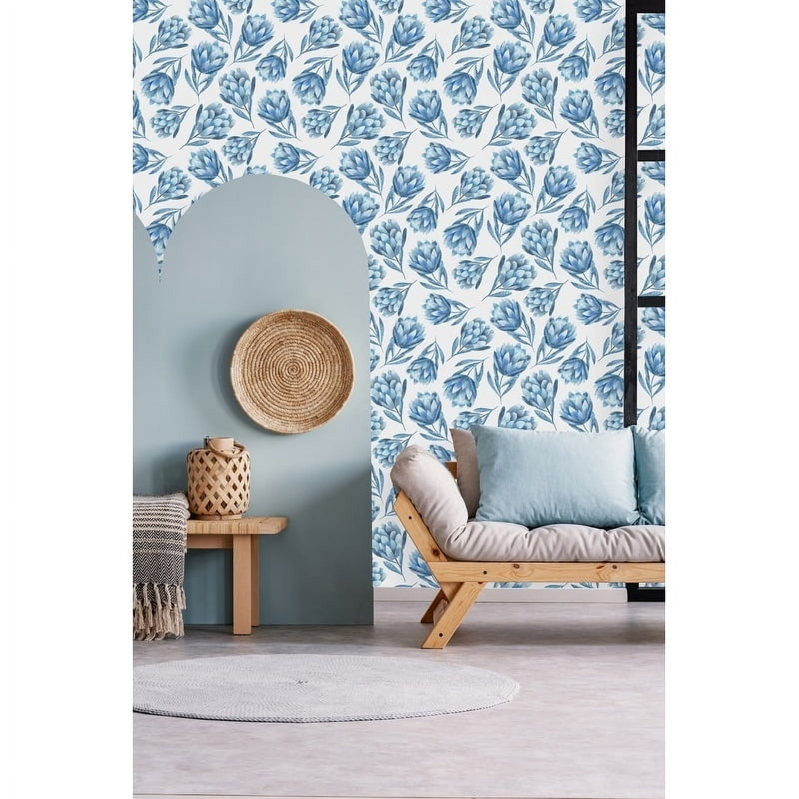 Blue Protea Wallpaper Pre-Pasted - 25"W x 225"H - Walmart.com