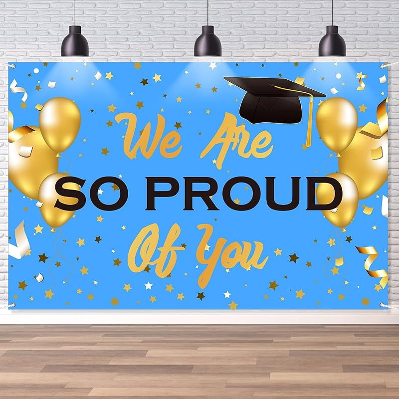 Blue We are So Proud of You Backdrop, Congrats Grad Party Decorations ...