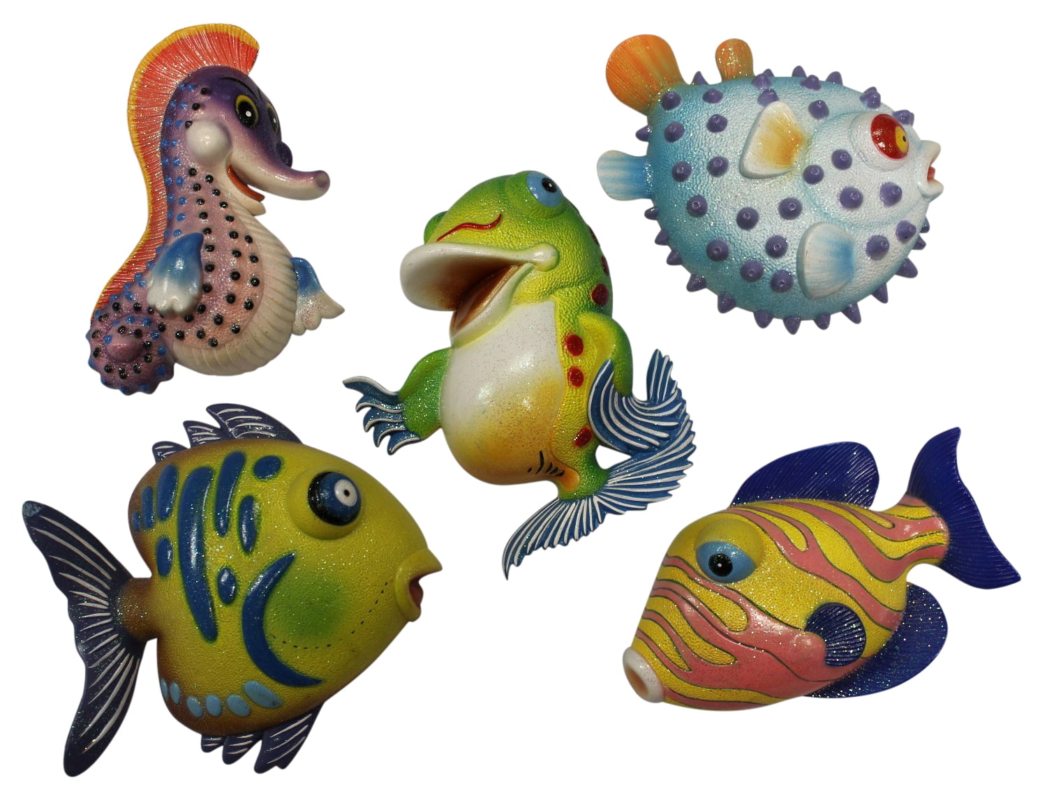Blue Puffer Seahorse Happy Glitter Fish Wall Decor Set of 5 Eight ...