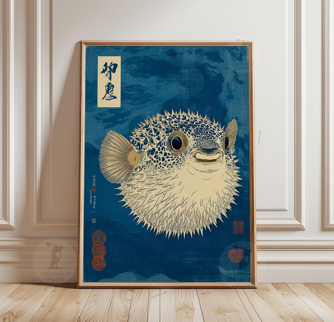 Blue Pufferfish Japanese Style Ocean Vintage Marine Decor Fish Artwork ...