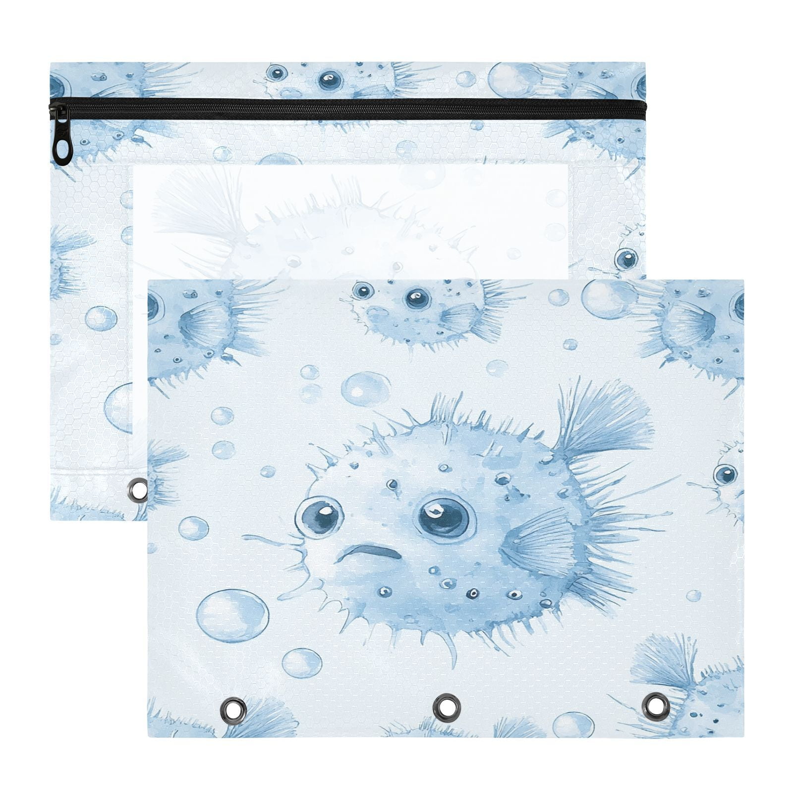 Blue Puffers Fish A4 Pencil Pouch 3 Ring Zipper Pencil Pouches Pencil ...