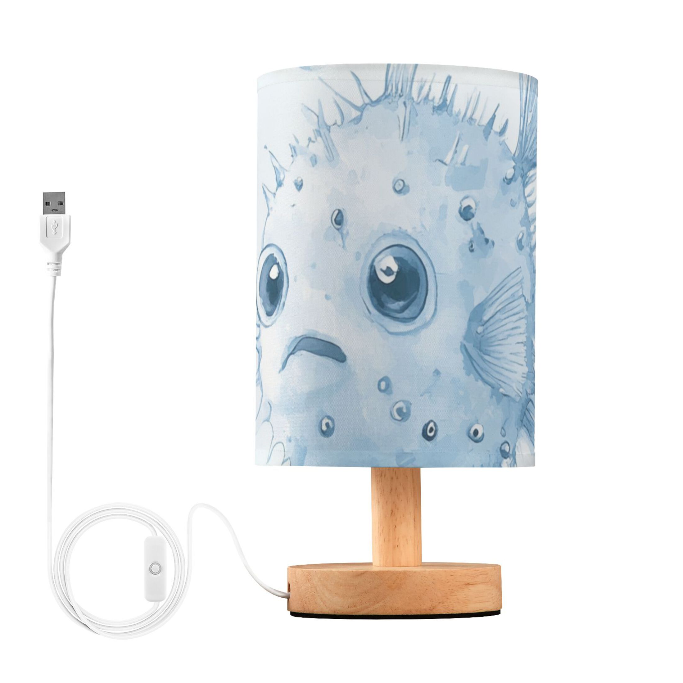 Blue Puffers Fish Table Lamp for Desk Nightstand Lamp with USB Modern ...