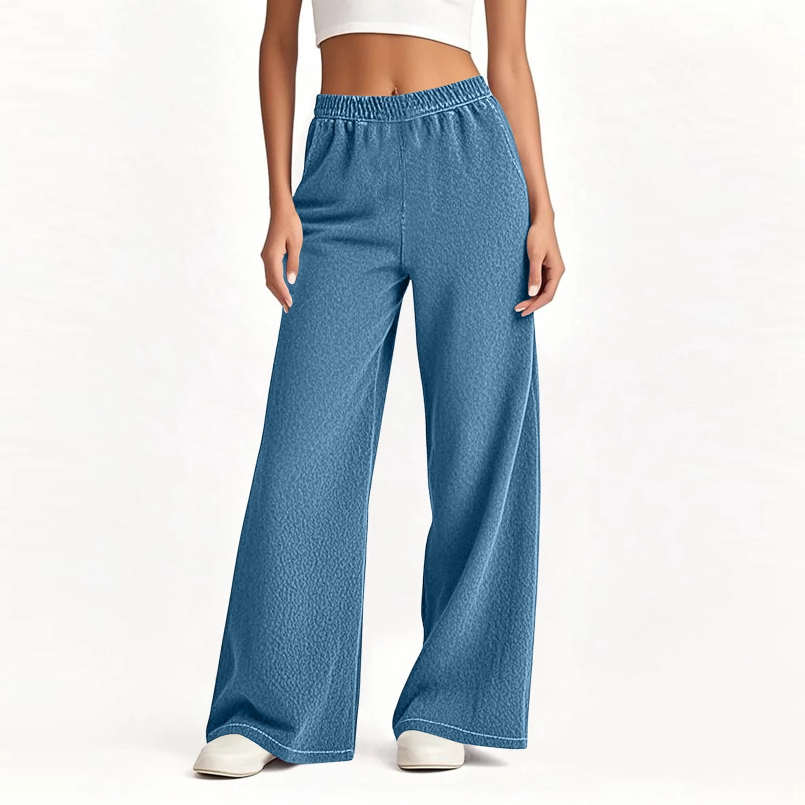 Blue Pull On Jeans for Women High Waisted Wide Leg Womens Jeans with ...