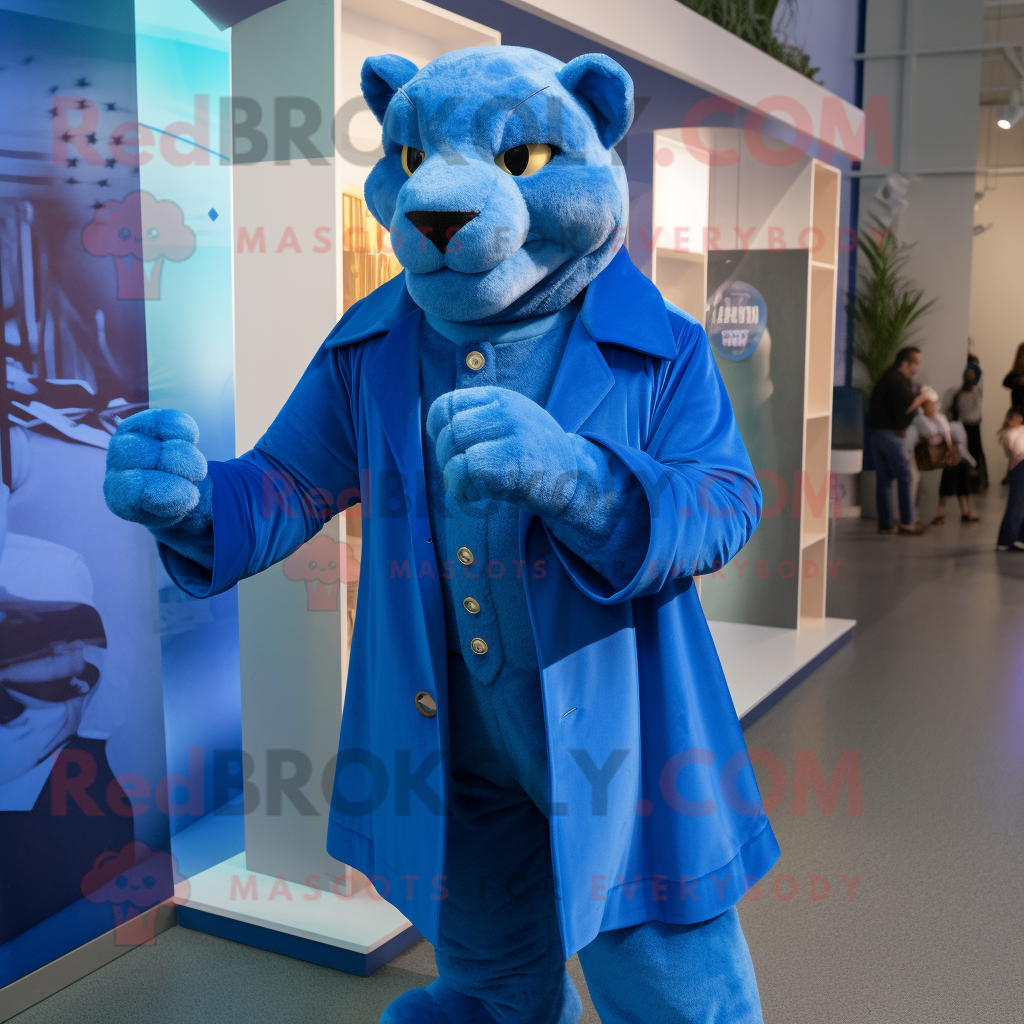 Blue Puma REDBROKOLY mascot costume character dressed with Coat and ...