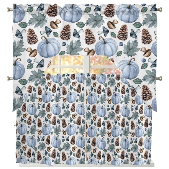 Blue Pumpkin 3 Piece Swag Kitchen Curtains Set, Pine Cone Watercolor ...