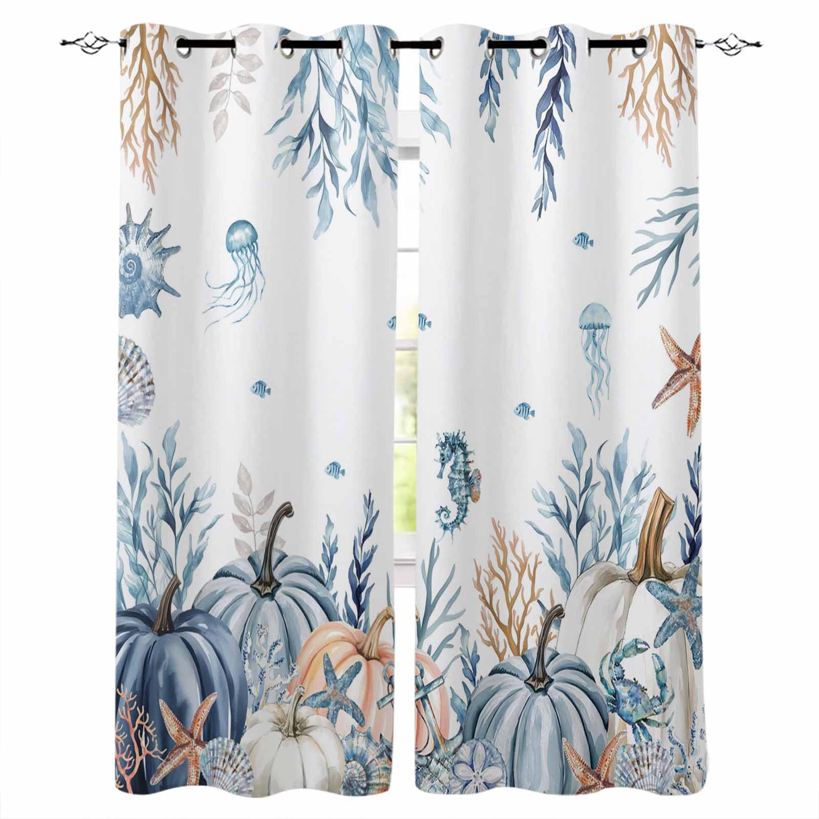 Blue Pumpkin Coastal Fall Blackout Curtains 45 Inches Long ...