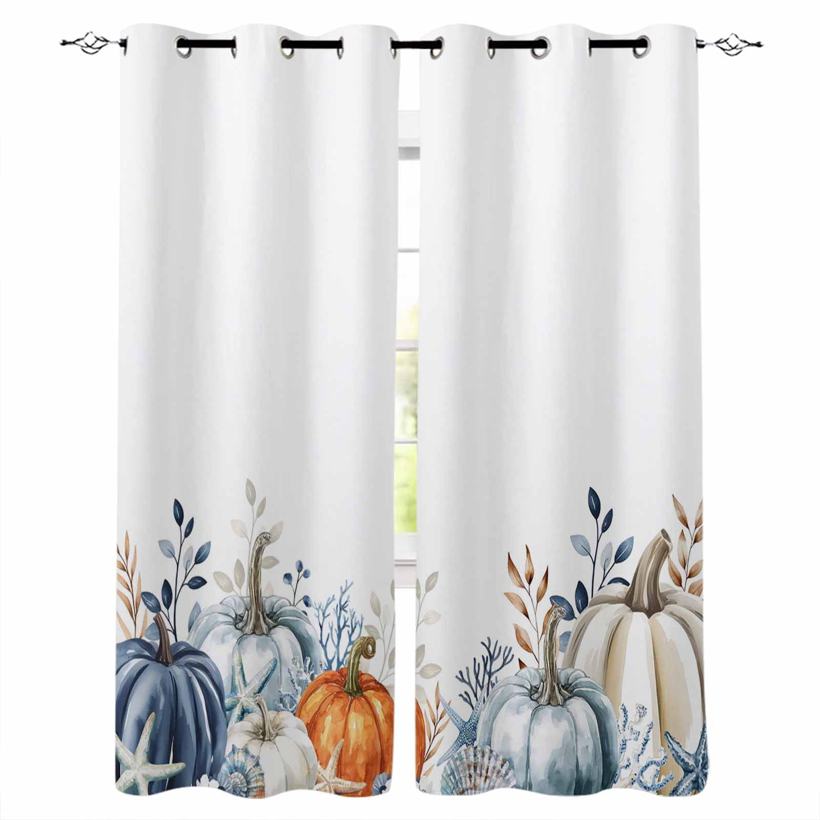 Blue Pumpkin Coastal Fall Blackout Curtains 72 Inches Long ...