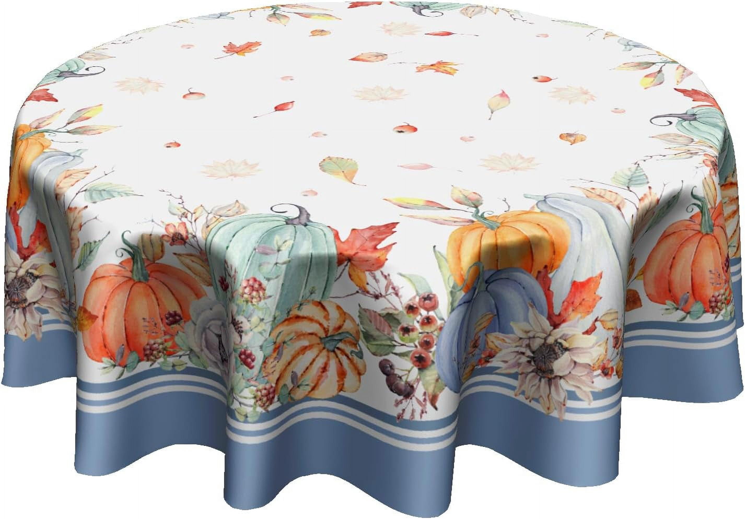 Blue Pumpkin Fall/Autumn Tablecloth Fall Leaf Round Tablecloth 60 Inch ...