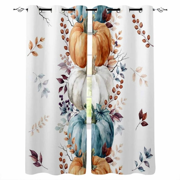 Blue Pumpkin Fall Blackout Curtains 84 Inches Long, Thanksgiving Autumn ...