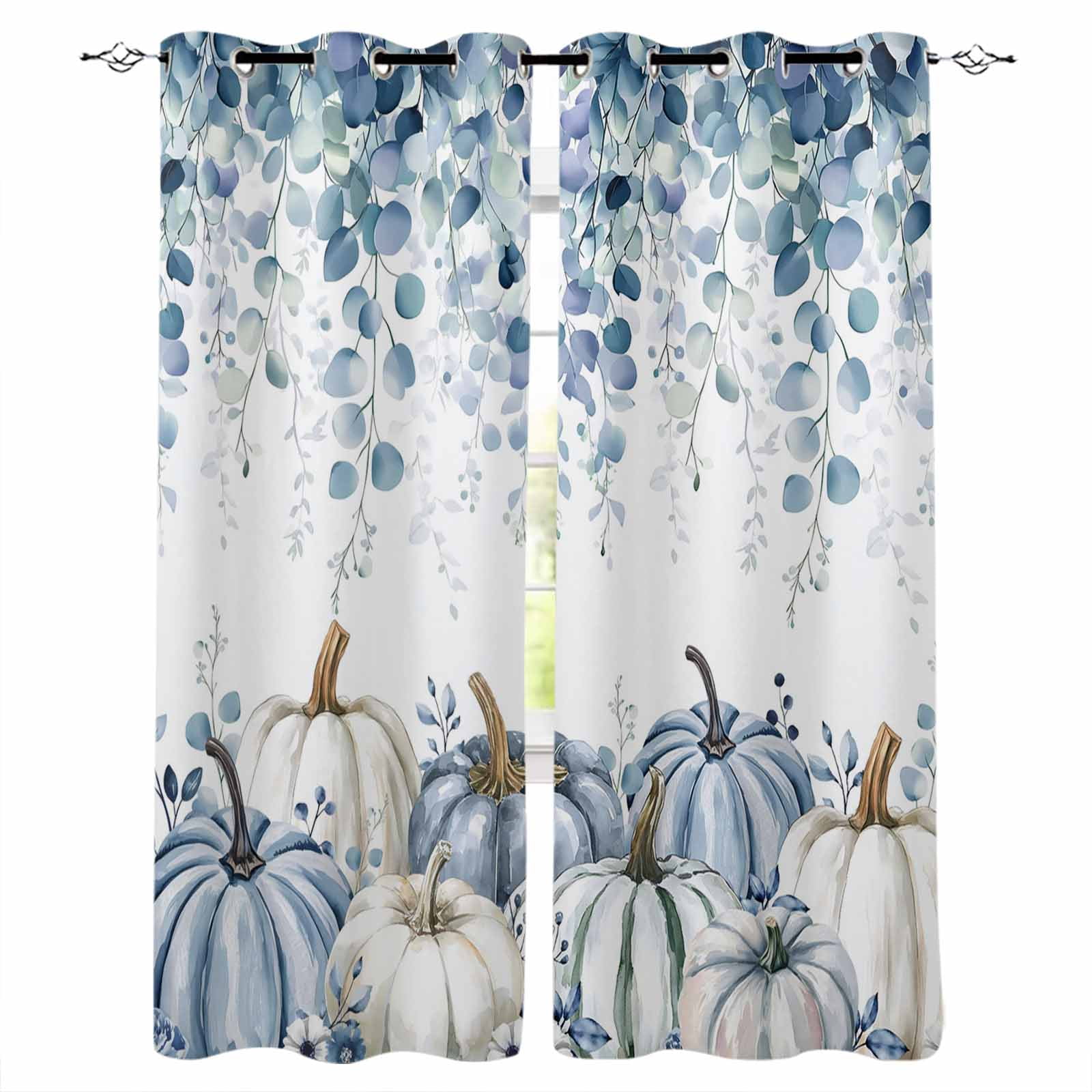 Blue Pumpkin Fall Blackout Curtains 84 Inches Long, Thanksgiving ...