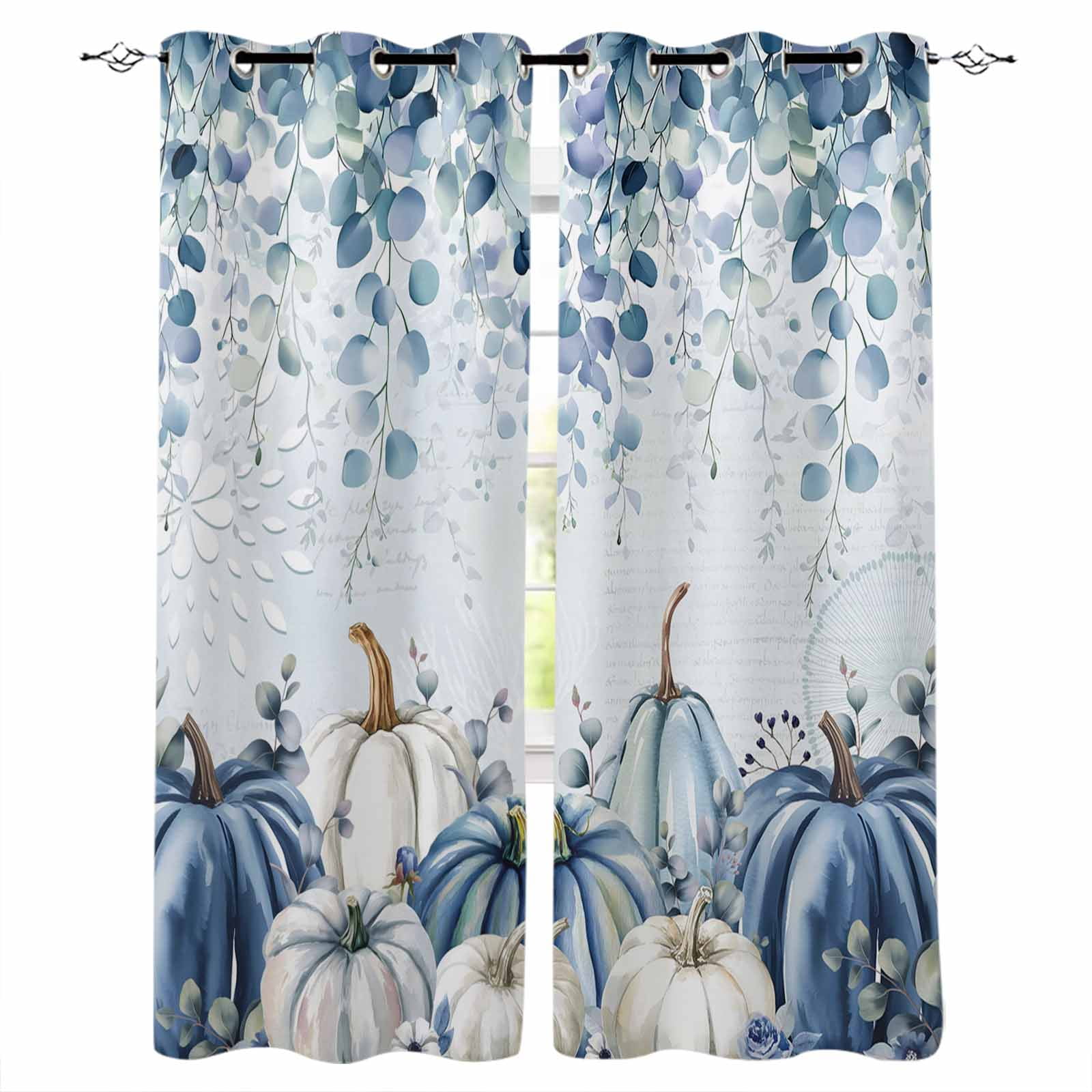 Blue Pumpkin Fall Blackout Curtains 96 Inches Long, Thanksgiving ...