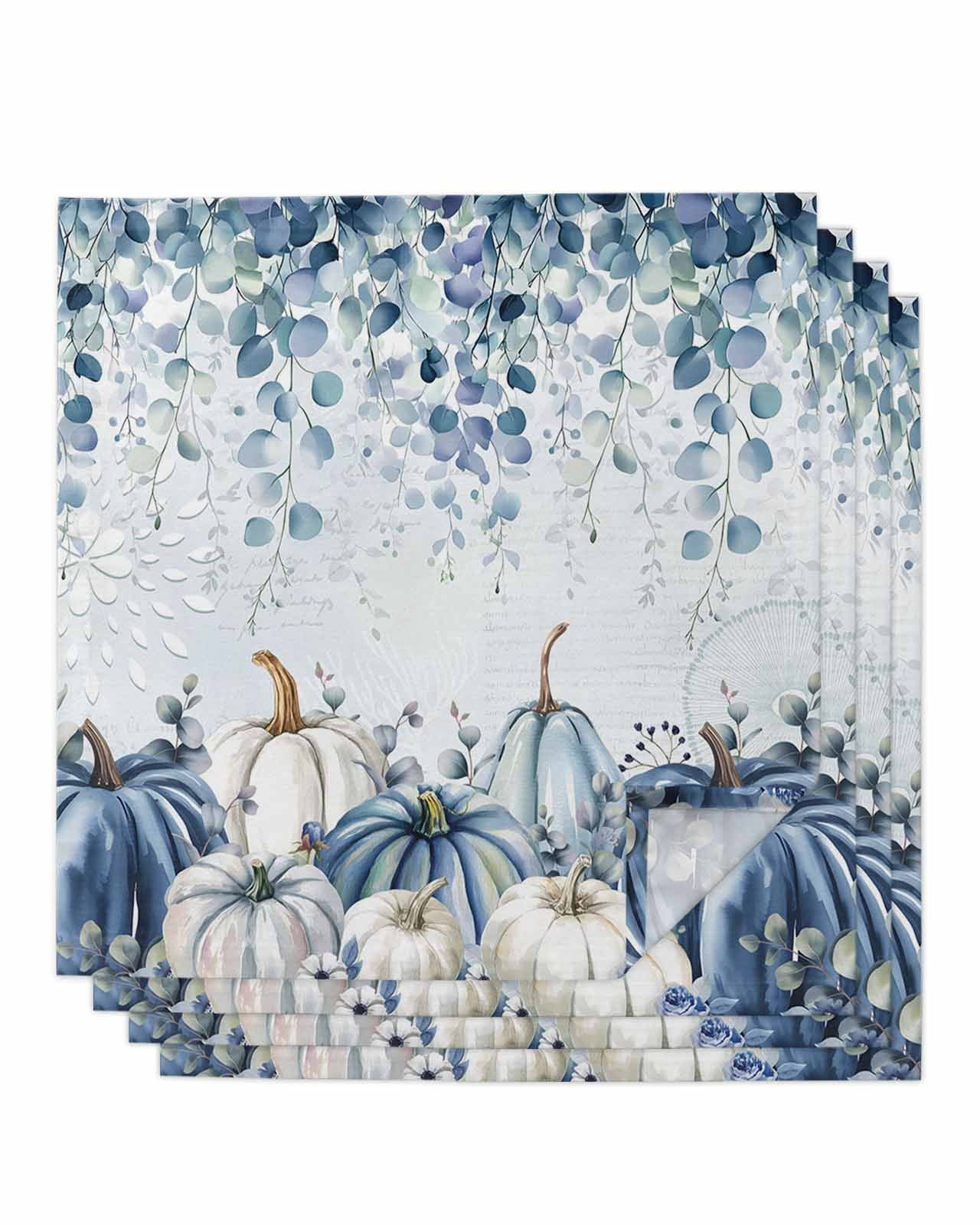 Blue Pumpkin Fall Cloth Napkins Set of 4 Reusable Dinner Napkins ...