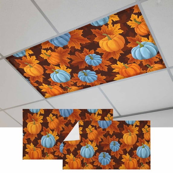 Blue Pumpkin Fall Fluorescent Light Covers, Thanksgiving Maple Leaves ...