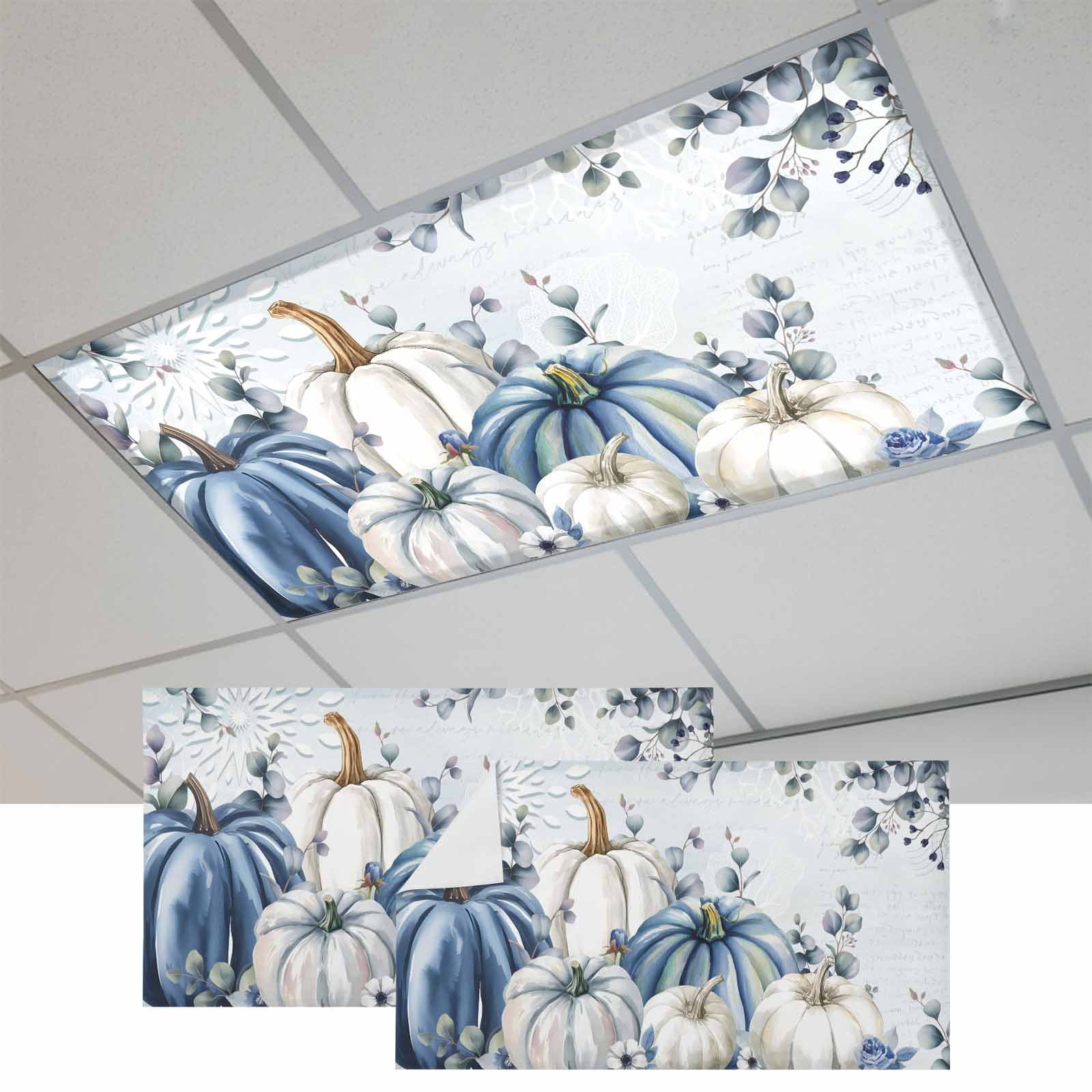Blue Pumpkin Fall Fluorescent Light Covers, Thanksgiving Watercolor ...