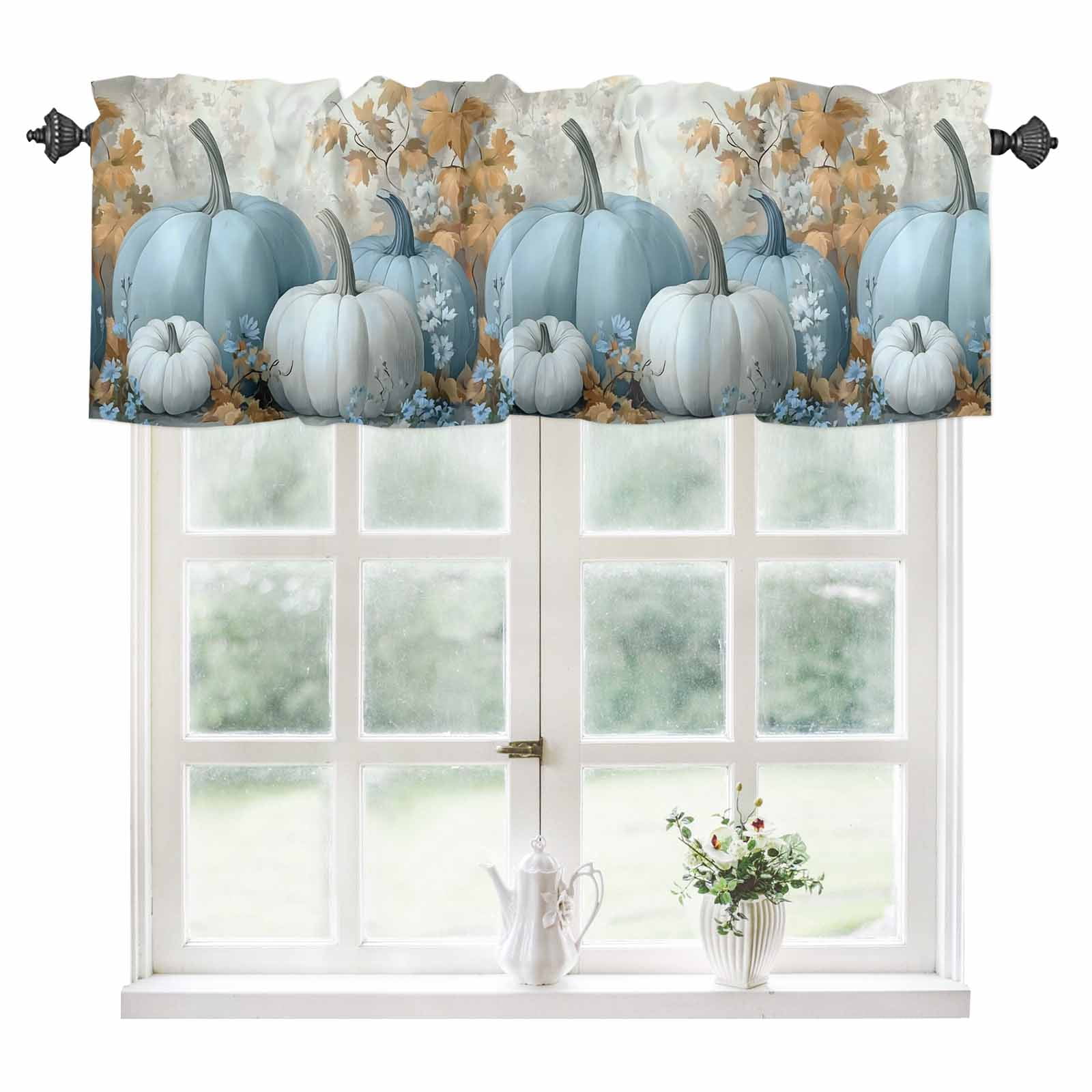 Blue Pumpkin Fall Kitchen Valances for Windows 60x18 Inch Kitchen ...