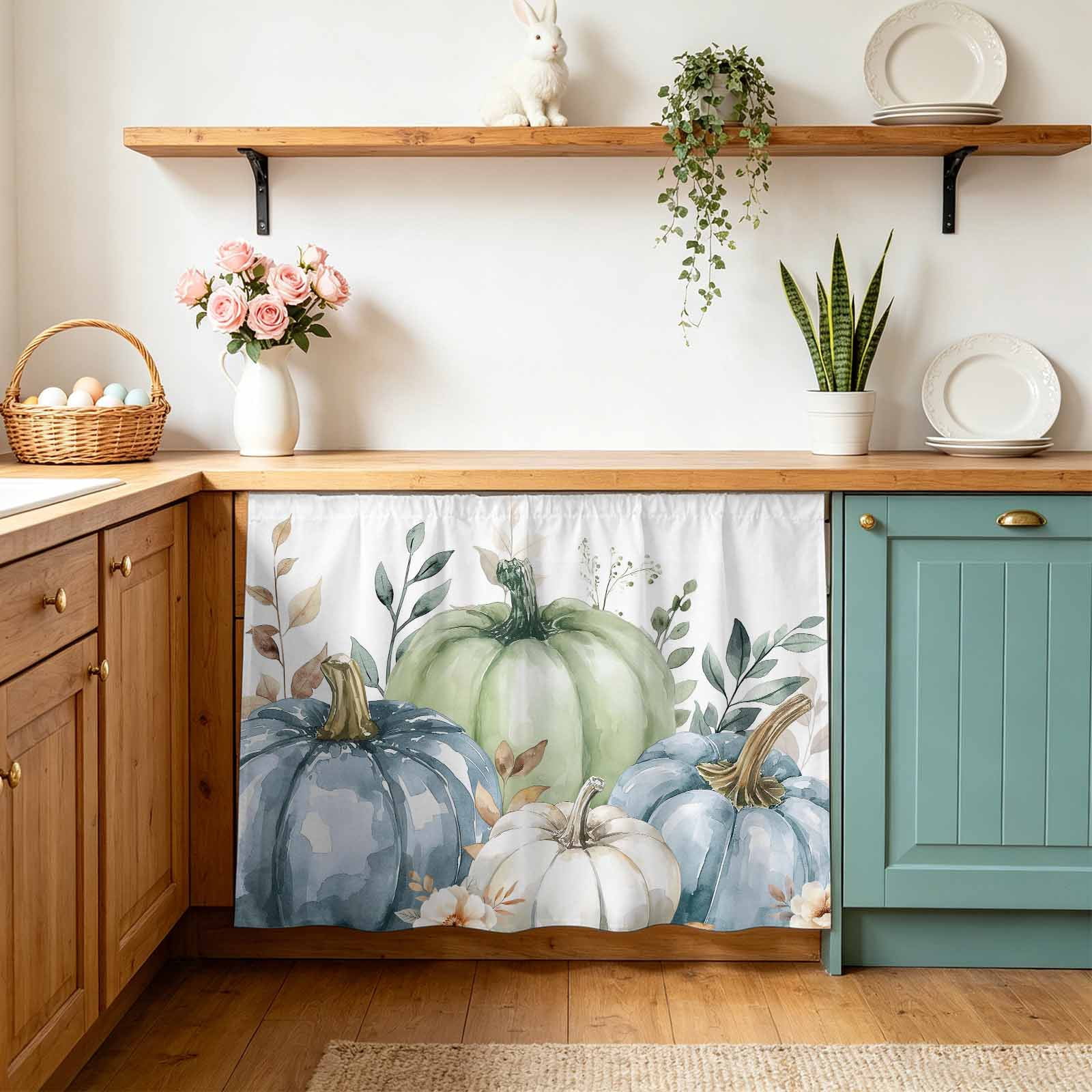 Blue Pumpkin Fall Sink Skirt 11"Wx13"L,Dustproof Under Sink Curtain ...