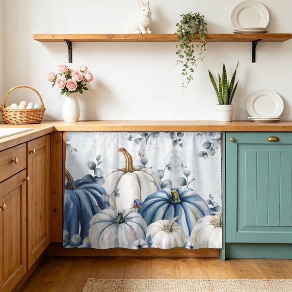Blue Pumpkin Fall Sink Skirt 11"Wx13"L,Dustproof Under Sink Curtain ...