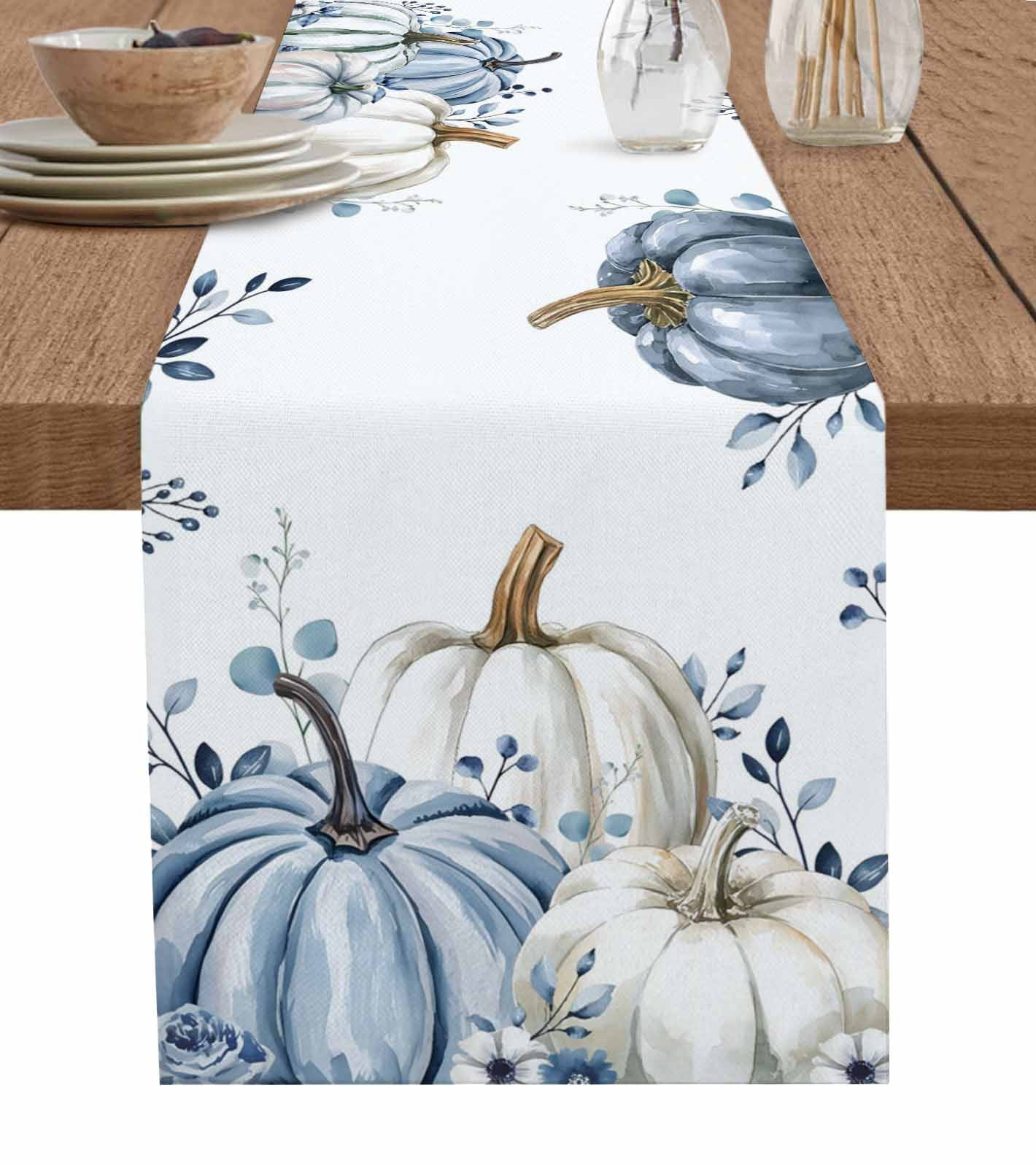 Blue Pumpkin Fall Table Runner 72 Inches, Thanksgiving Eucalyptus ...