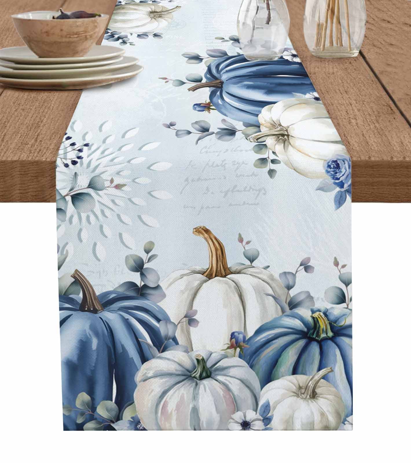 Blue Pumpkin Fall Table Runner 72 Inches, Thanksgiving Watercolor ...