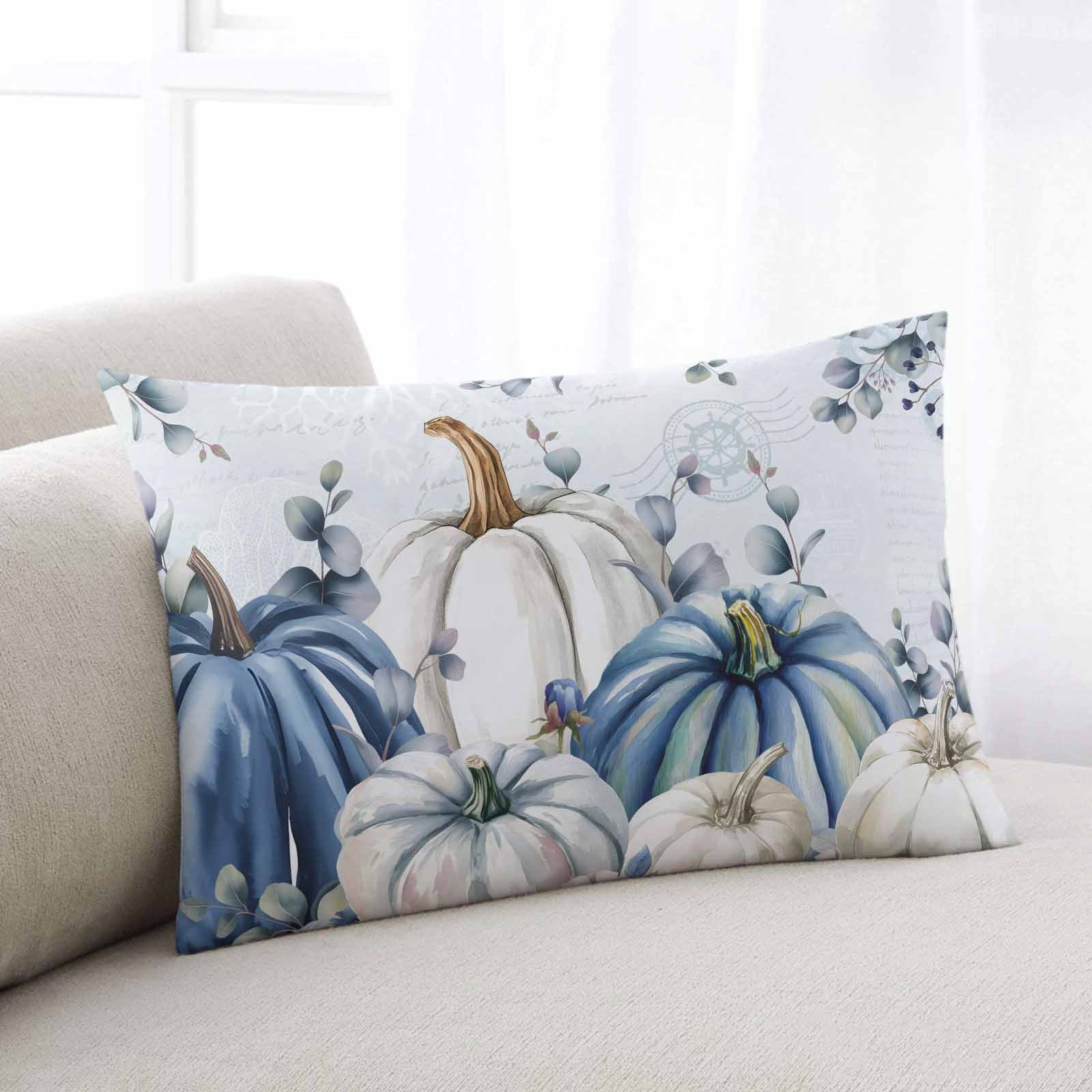 Blue Pumpkin Fall Throw Pillow Covers, Thanksgiving Watercolor ...