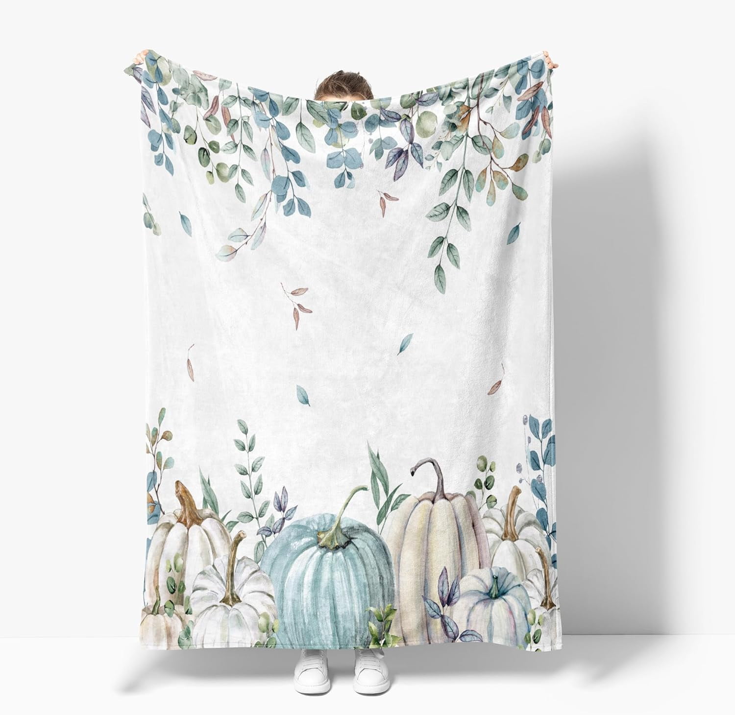 Blue Pumpkin Flannel Throw Blanket 80X60in, Soft Fall Blanket with ...