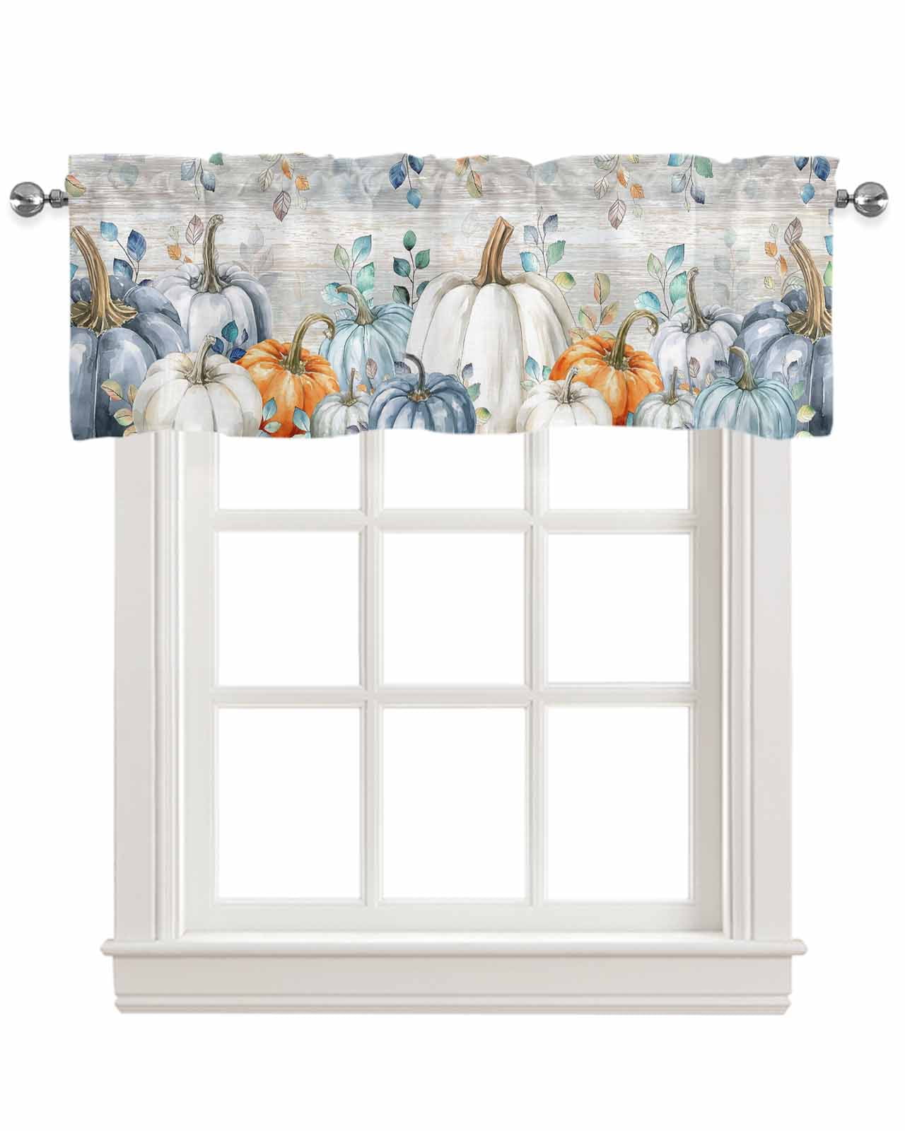 Blue Pumpkin Kitchen Valances for Windows Farmhouse Linen Window ...