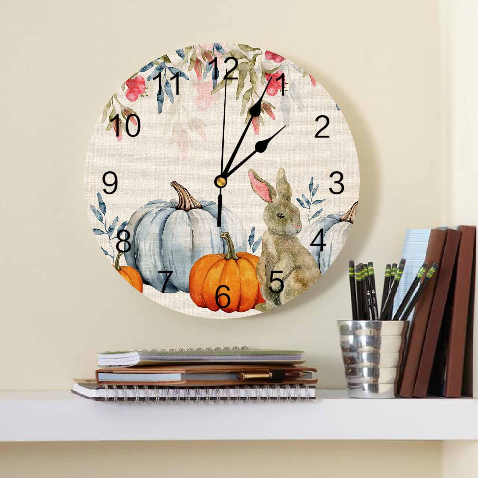 Blue Pumpkin Orange Pumpkin Rabbit Wall Clock Large Modern Kitch ...
