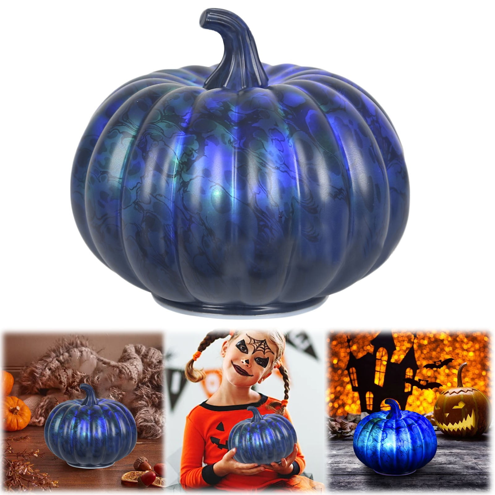 Blue Pumpkin Ornaments,Starry Night Pumpkins Timer Controlled Sparkling ...