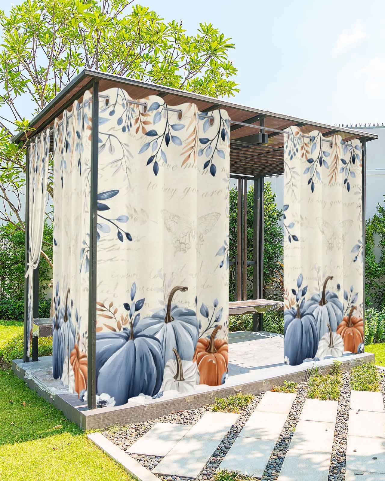 Blue Pumpkin Outdoor Curtains for Patio Waterproof,Thanksgiving Fall ...