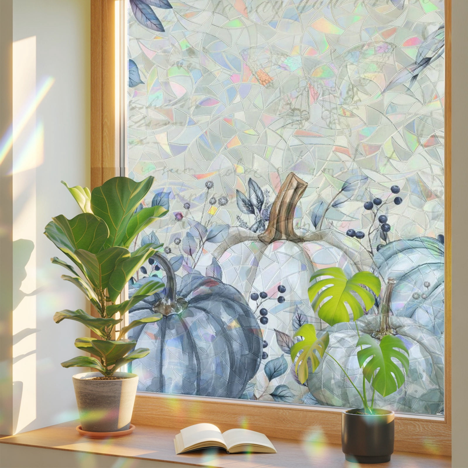 Blue Pumpkin Privacy Window Film, Decorative Stained Glass Window Film ...