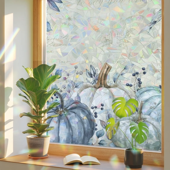 Blue Pumpkin Privacy Window Film, Decorative Stained Glass Window Film ...