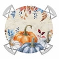 Blue Pumpkin Round Tablecloth for 45-54 Inch Tables, Fitted Table Cover ...
