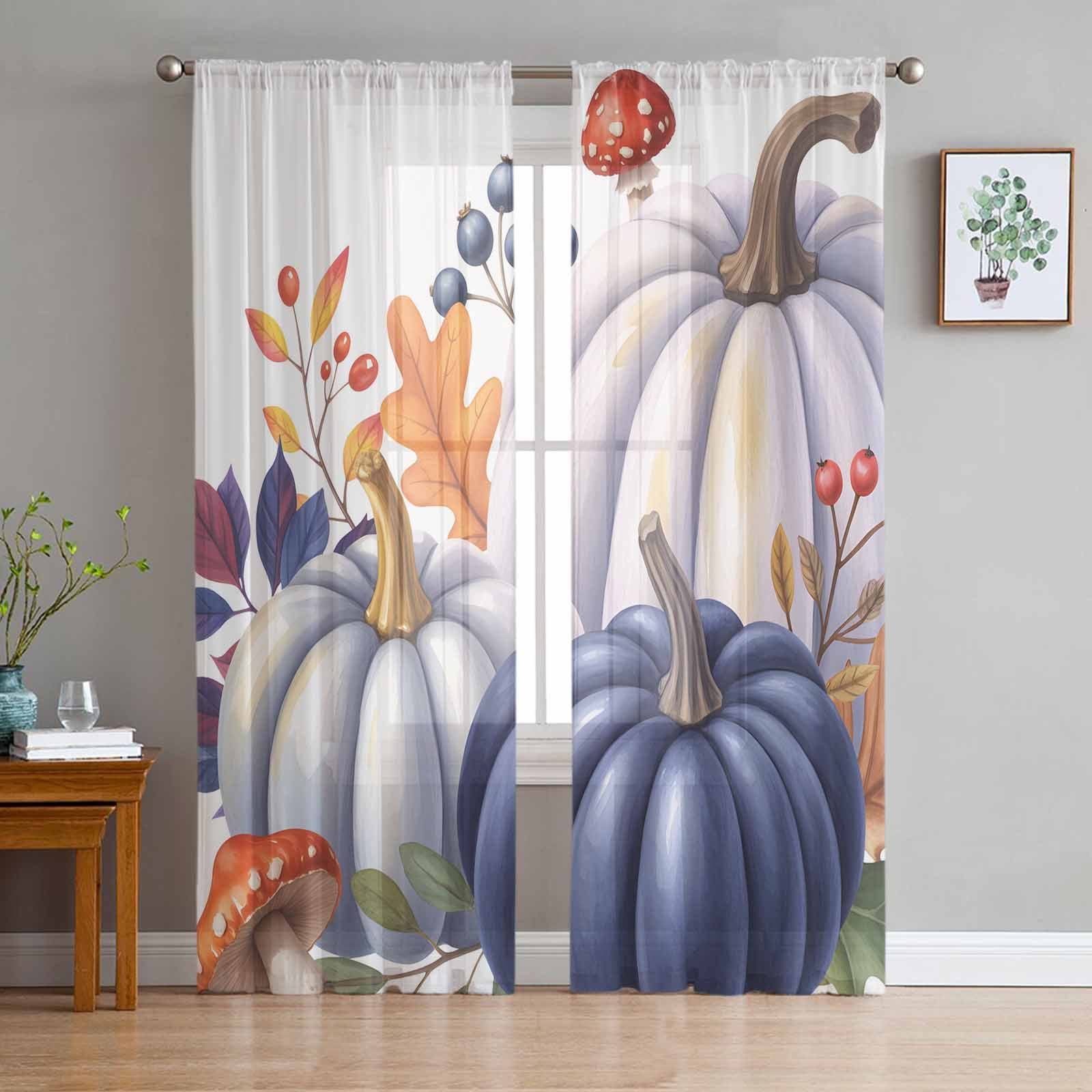 Blue Pumpkin Sheer Curtains 63 Inches Length 2 Panels Set, Window Sheer ...
