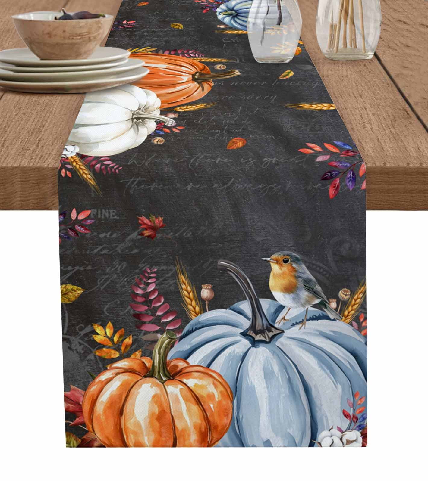 Blue Pumpkin Table Runner 72 Inches, Orange White Black Thanksgiving ...