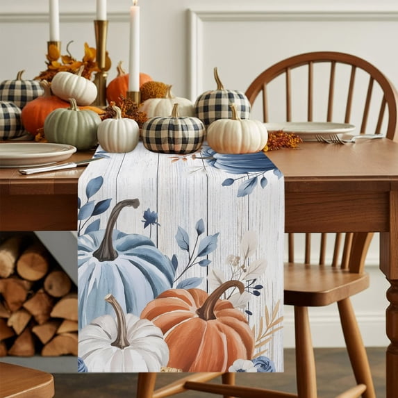 Blue Pumpkin Thanksgiving Fall Leaves Table Runner 13x70in Non-Slip ...