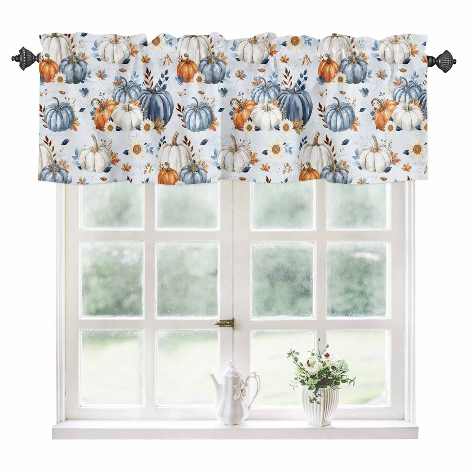 Blue Pumpkin Thanksgiving Kitchen Valances for Windows 60x18 Inch ...