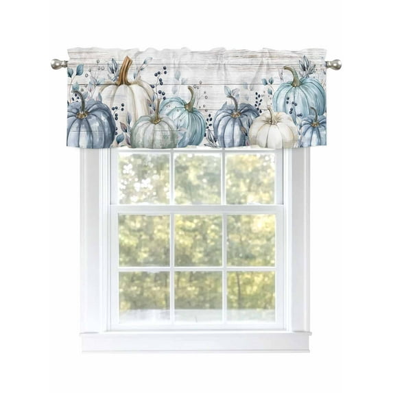 Blue Pumpkin Valances for Windows Wood Grain Background Fall Leaf ...