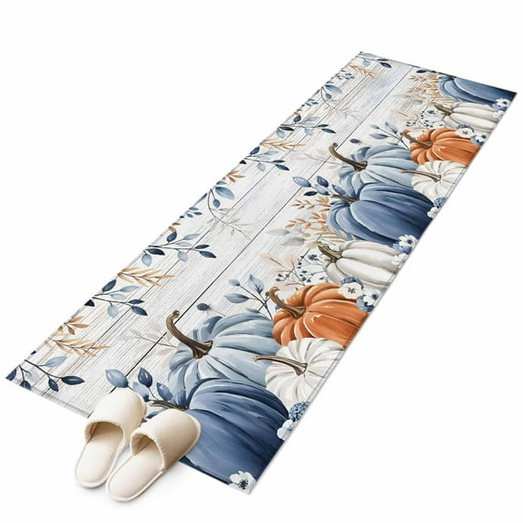 Blue Pumpkins Fall 2'x6' Runner Rug, Thanksgiving Eucalyptus Leaves ...