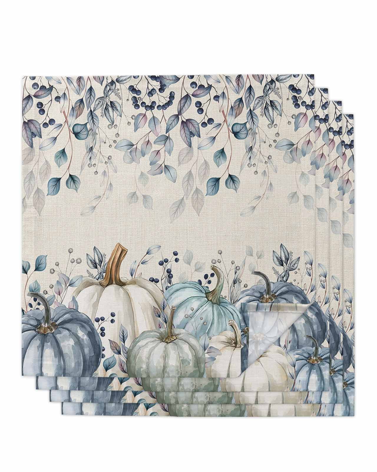 Blue Pumpkins Fall Cloth Napkins Set of 4 Reusable Dinner Napkins ...