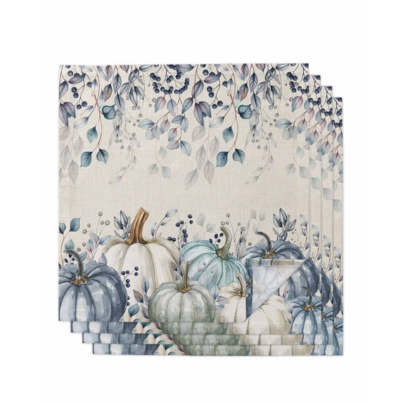 Blue Pumpkins Fall Cloth Napkins Set of 4 Reusable Dinner Napkins ...