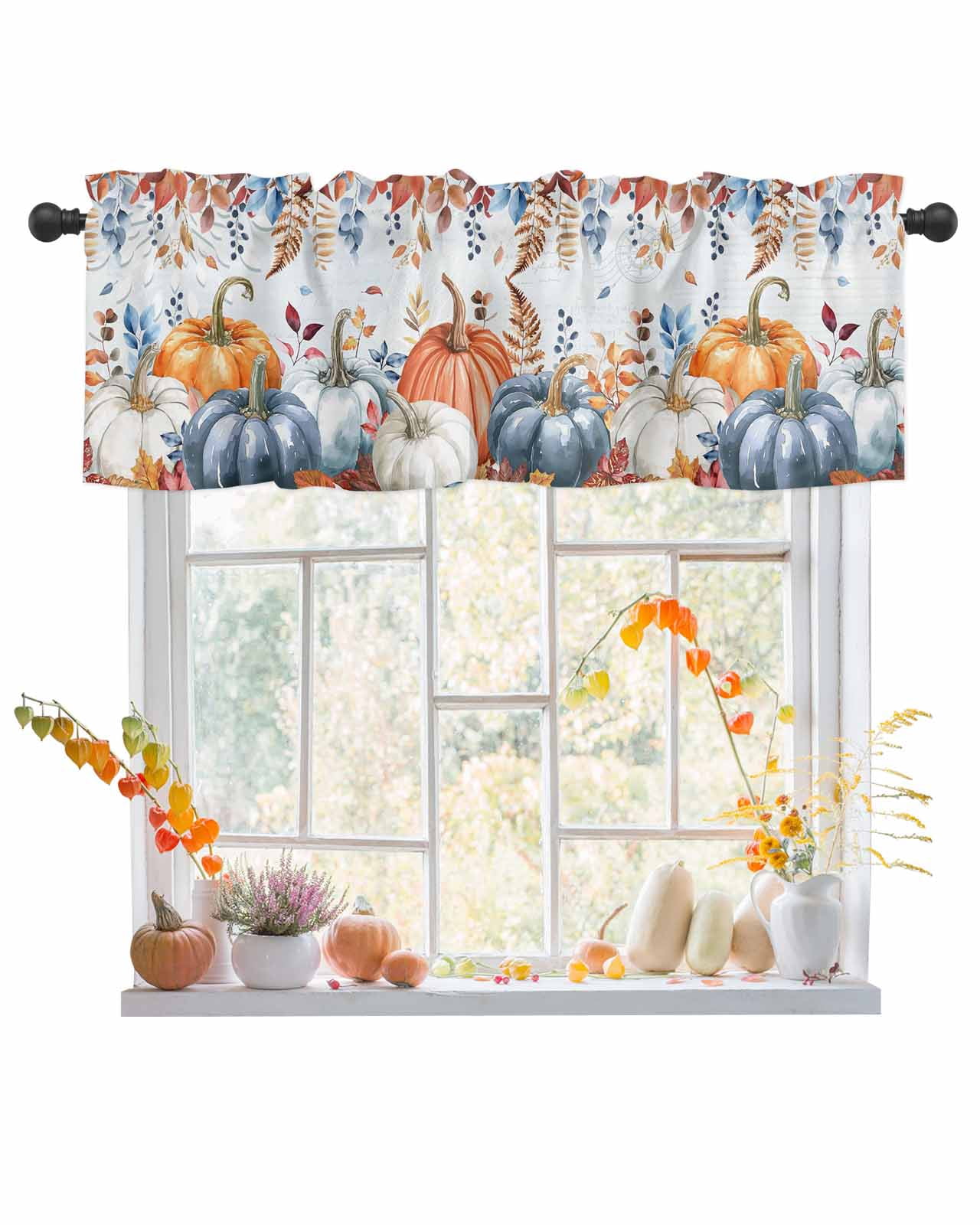 Blue Pumpkins Fall Curtain Valance for Windows/Kitchen/Living Room ...