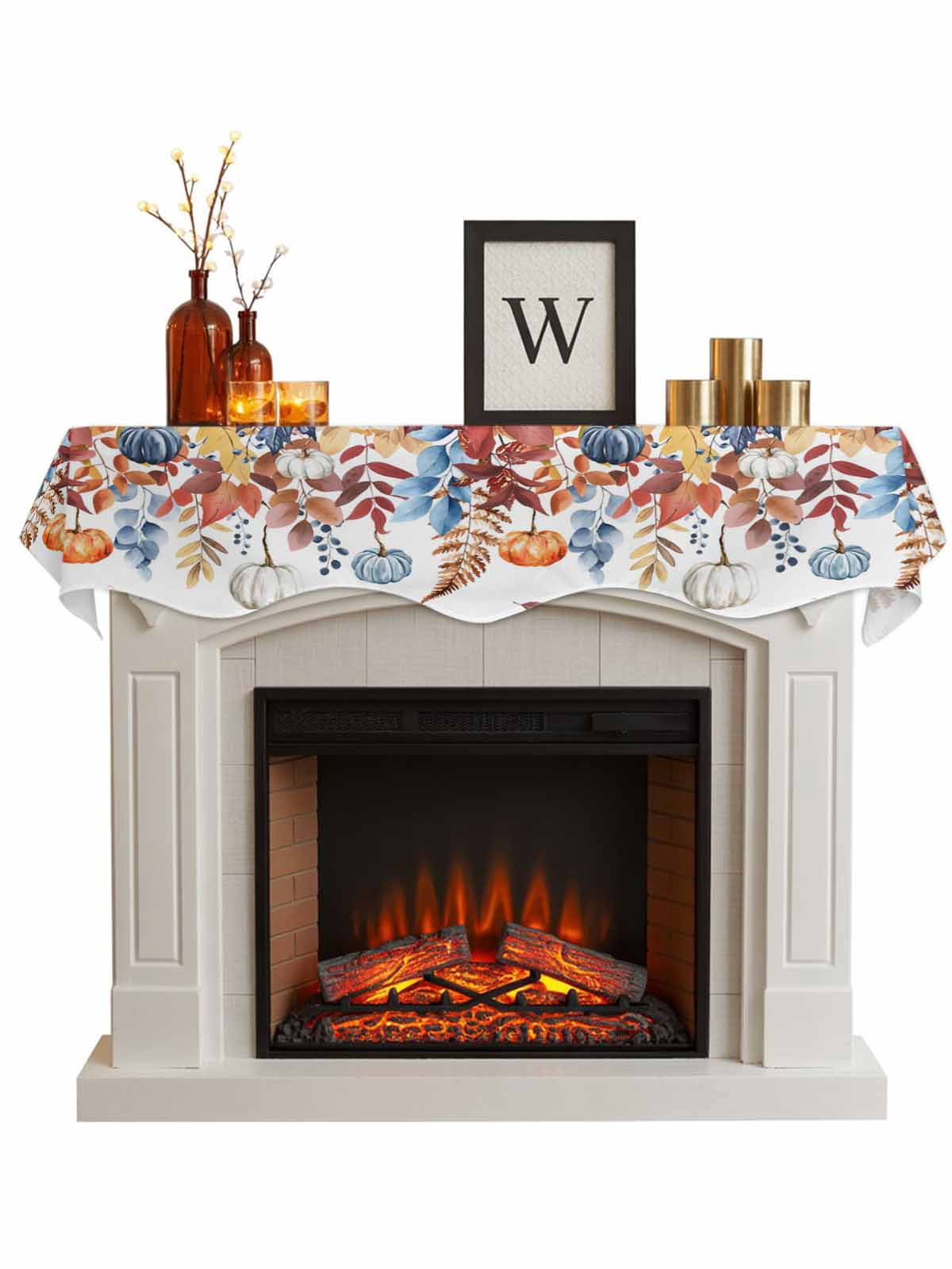 Blue Pumpkins Fall Fireplace Mantle Scarf, Eucalyptus Thanksgiving ...