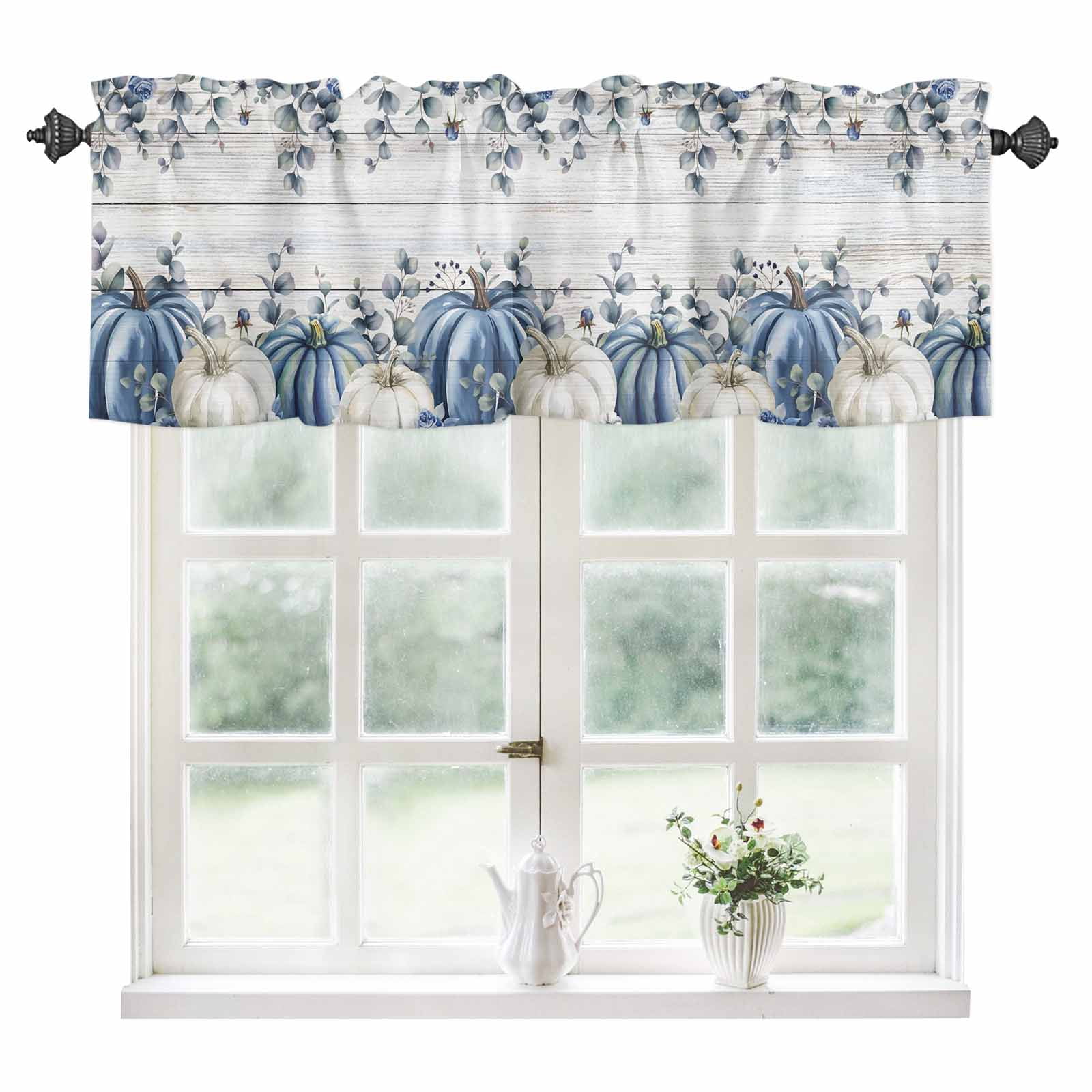 Blue Pumpkins Fall Kitchen Valances for Windows 54x18 Inch Kitchen ...