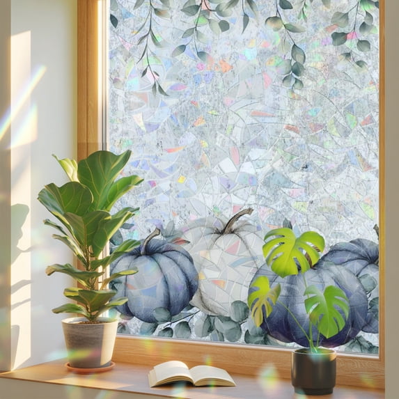 Blue Pumpkins Fall Privacy Window Film, Decorative Stained Glass Window ...