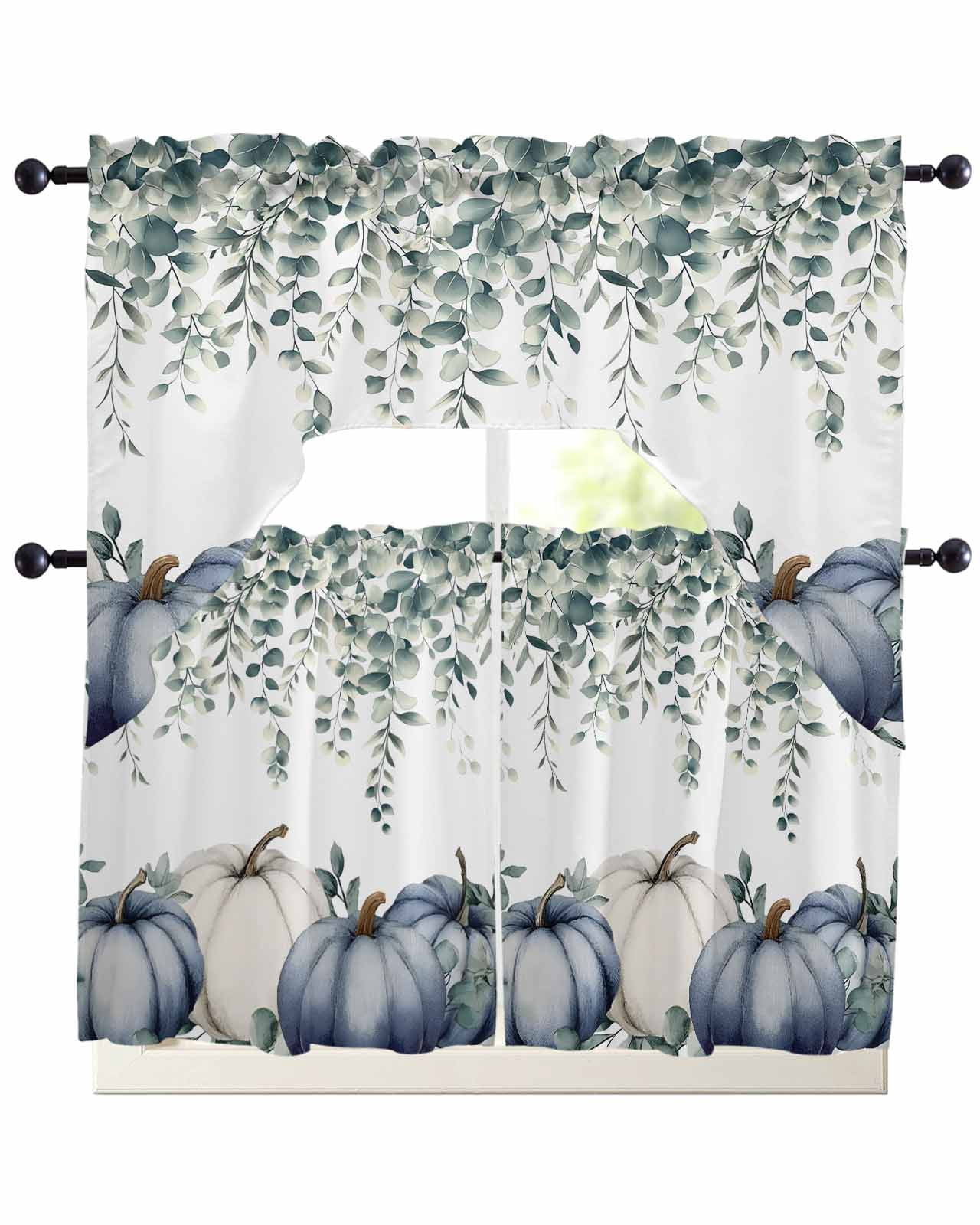 Blue Pumpkins Fall Swag Curtains for Living Room/Bedroom Windows ...