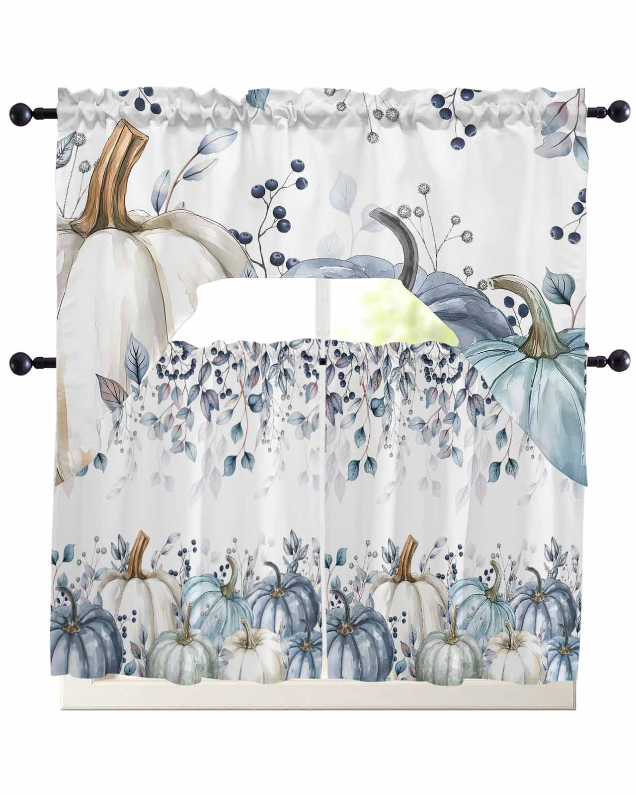 Blue Pumpkins Fall Swag Kitchen Curtains Sets for Windows 24 Inch ...