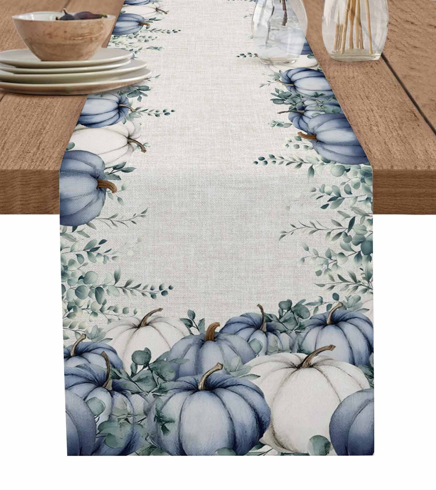 Blue Pumpkins Fall Table Runner 108 Inches, Rustic Thanksgiving ...