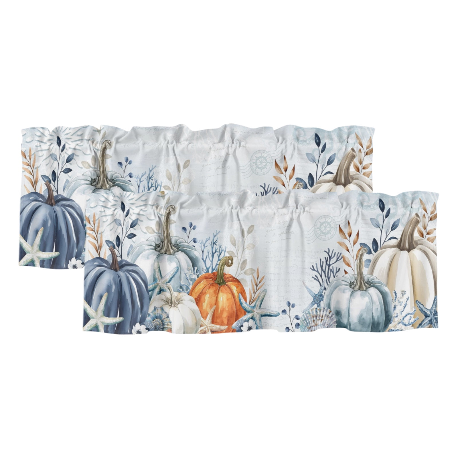 Blue Pumpkins Fall Valances for Windows, Light Filtering Kitchen ...