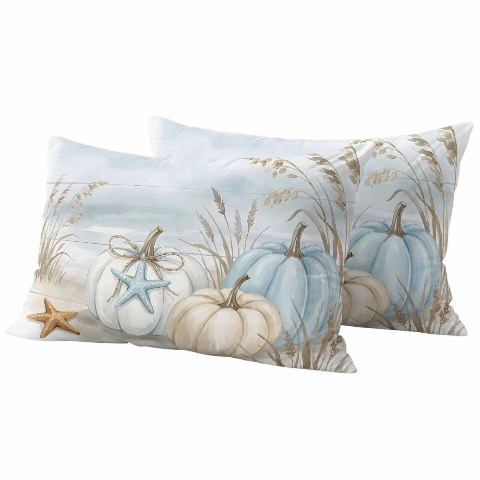 Blue Pumpkins Outdoor Waterproof Pillow Covers, Coastal Beach Starfish ...