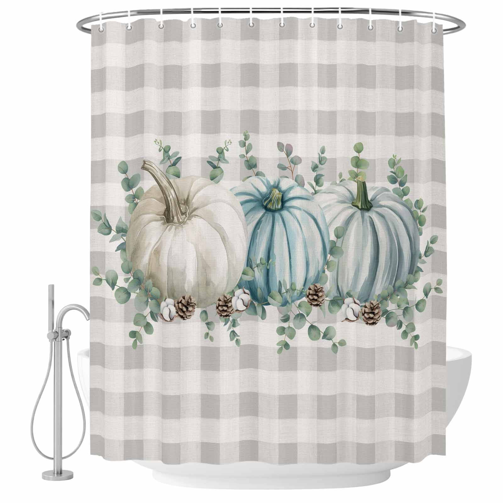 Blue Pumpkins Thanksgiving Shower Curtain, Waterproof Shower Curtains ...